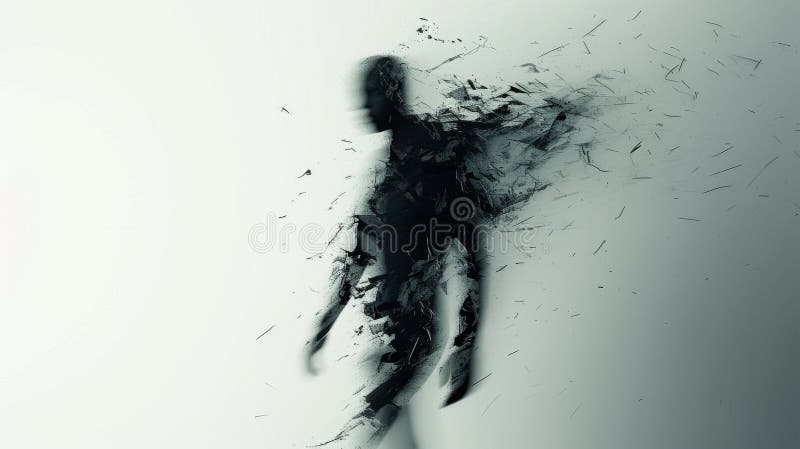 Abstract Silhouette of Man Dissolving into Shards Stock Image - Image ...