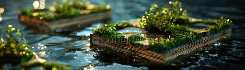 Surreal Digital Artwork of Floating Book Islands Stock Illustration ...