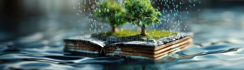 Surreal Digital Artwork of Floating Book Islands Stock Illustration ...