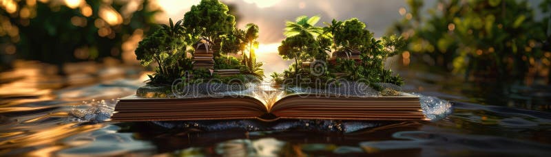Surreal Digital Artwork of Floating Book Islands Stock Illustration ...