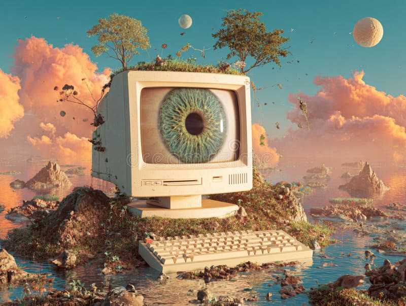 Surreal Digital Artwork of Human Eye Inside a Computer Screen. Stock ...