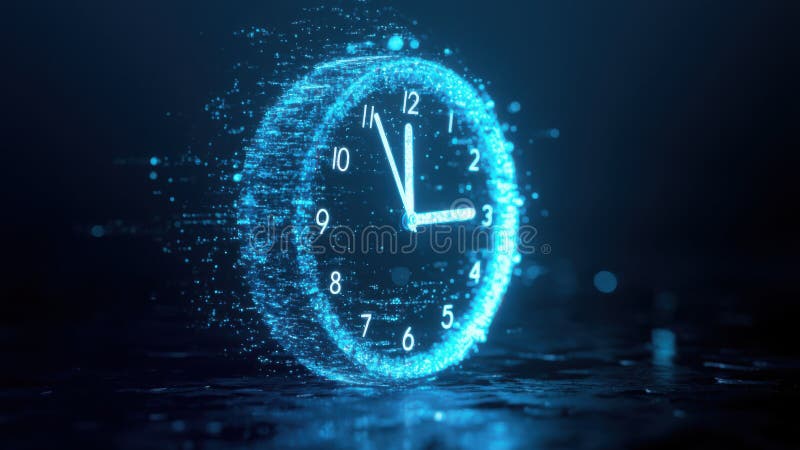 Surreal Digital Clock Melts into a Glowing Data Stream, Symbolizing the ...