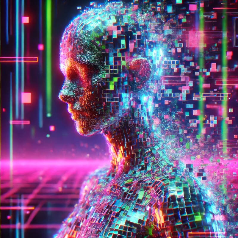 Surreal Digital Human with Data Flow Stock Illustration - Illustration ...