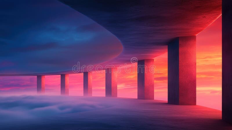 Surreal Digital Landscape with Floating Structures Stock Illustration ...
