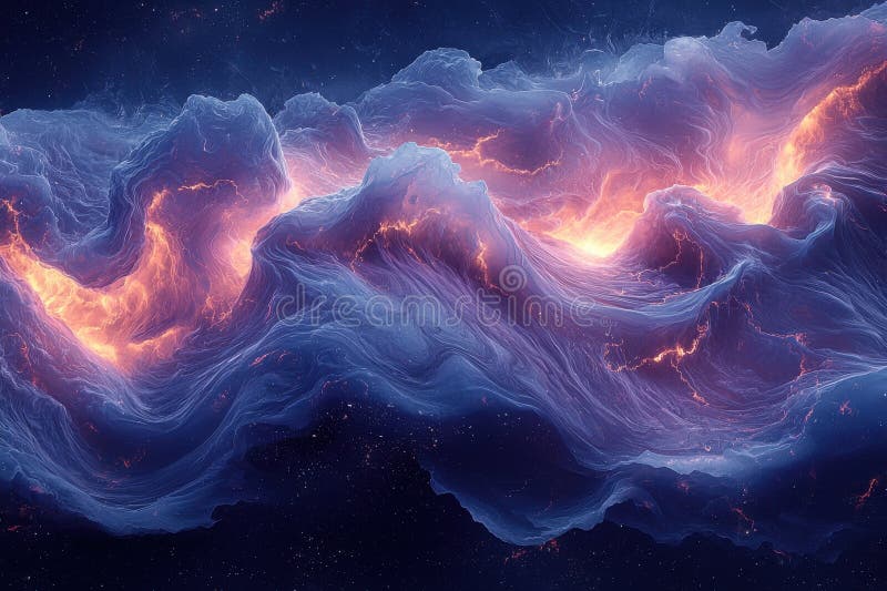 Surreal Digital Ocean with Glowing Plasma Waves and Cosmic Elements ...