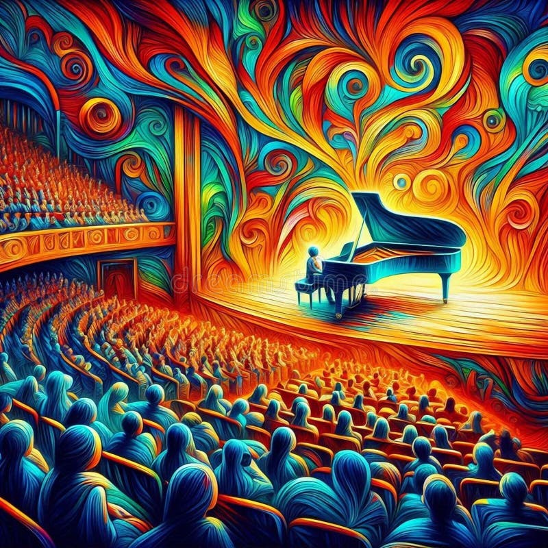 Surreal Digital Painting of Playing Piano in a Large Auditorium with ...