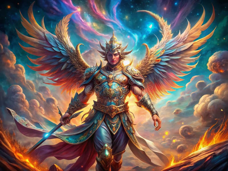 A Surreal Digital Portrait of a Celestial Warrior in an Elemental ...