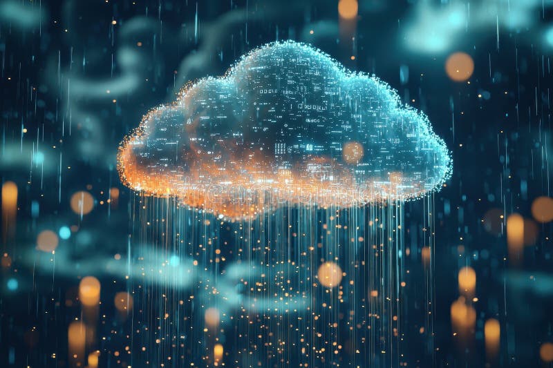 Surreal Cloud Computing with Digital Rain Stock Photo - Image of ...