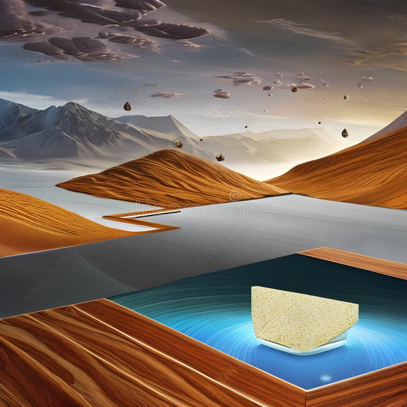 A Surreal Digital Texture with Floating Objects and Gravity-defying Elements, Creating a Sense ...