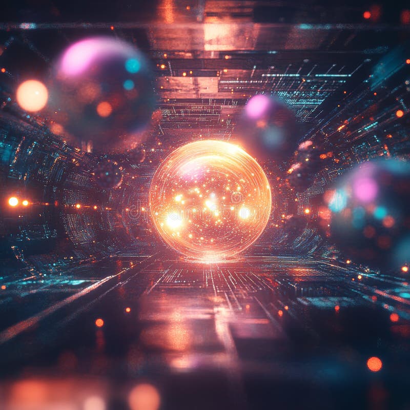 Surreal Digital Universe with Floating Orbs and Glowing Energy in a ...
