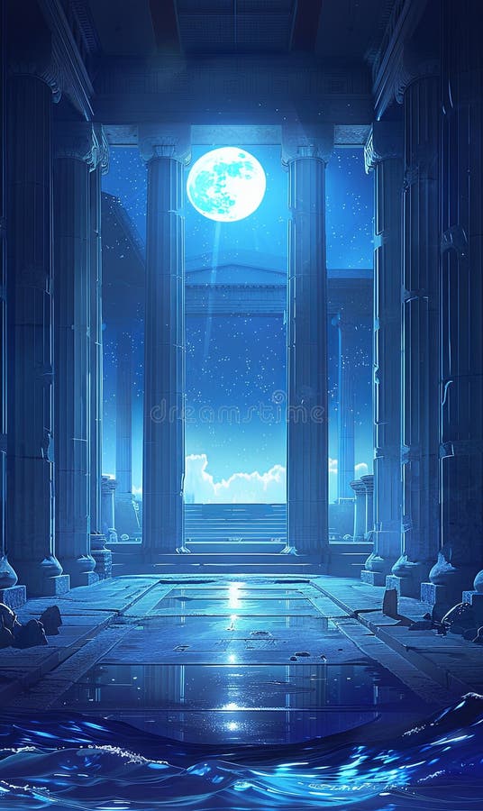 A Surreal, Digitally Painted Scene of an Ancient Temple with Large ...