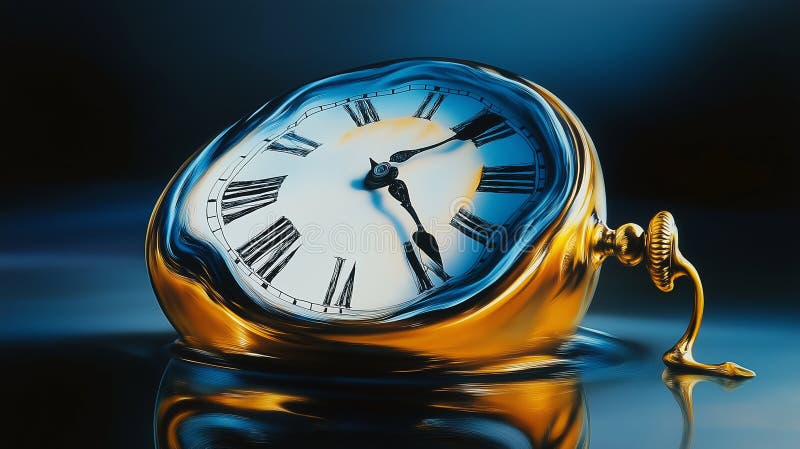 Surreal Display of a Melting Clock in Desolate Landscape with Twisted ...