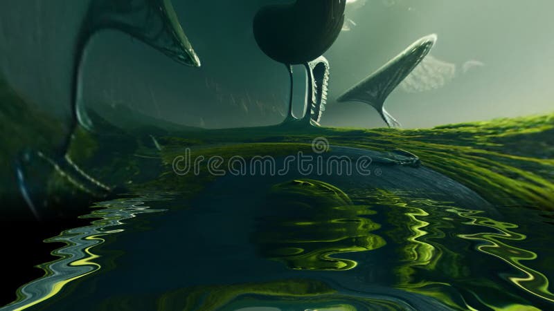 Surreal Distorted Alien Scene Reflected in Water Stock Video - Video of ...