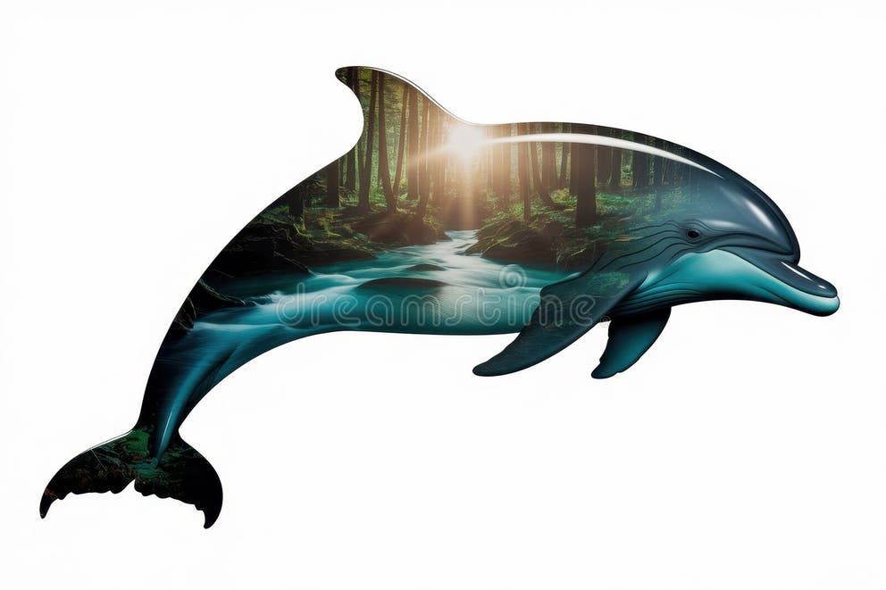 Surreal Dolphin Shaped Forest and River Scene with Sunlight Stock ...