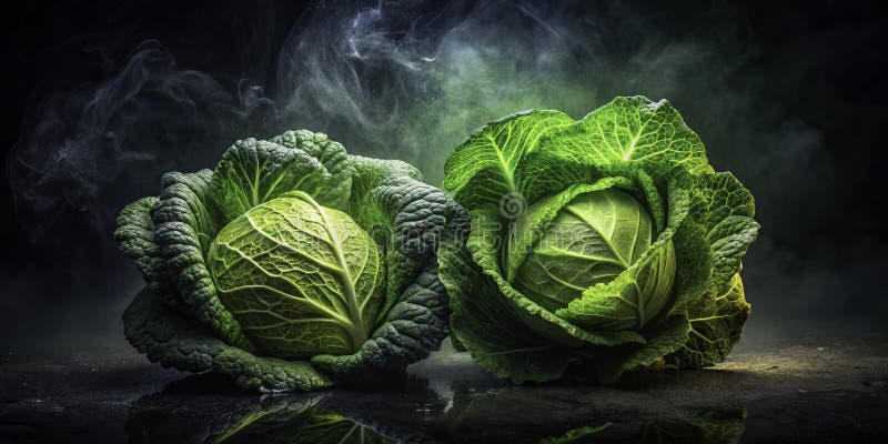 Surreal Double Exposure of a Half Cabbage Against a Dramatic Dark ...