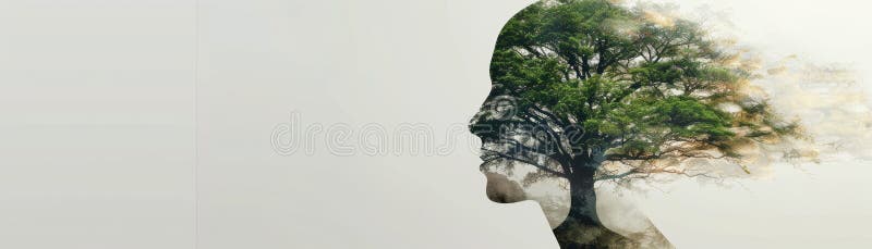 Surreal Double Exposure of a Human Profile Blended with a Tree ...
