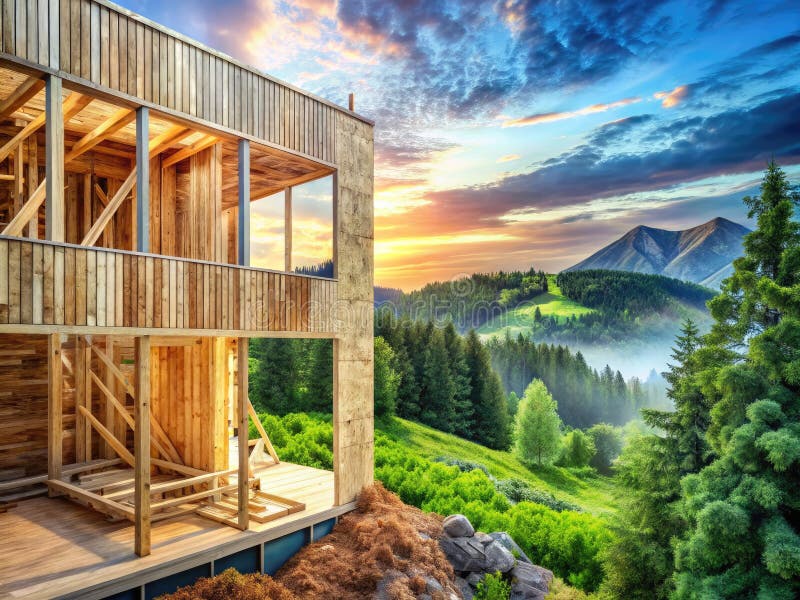 Surreal Double Exposure Nature and House Framing Intertwined in a ...