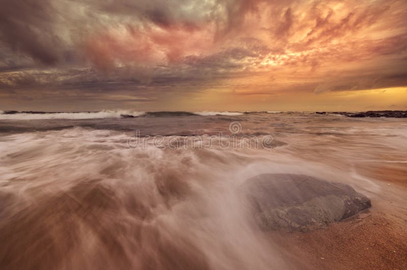 Surreal and Dramatic Beach Scene Stock Image - Image of cloudscape ...