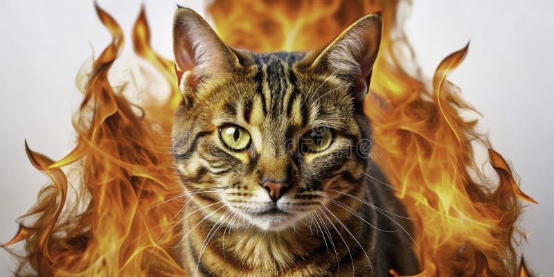 A Surreal and Dramatic Image of a Burning Cat Intense Fire Effect on a ...