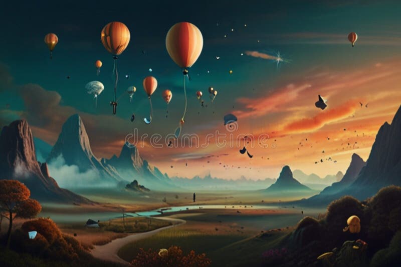 A Surreal Dreamscape with Floating Objects and Whimsical Elements ...