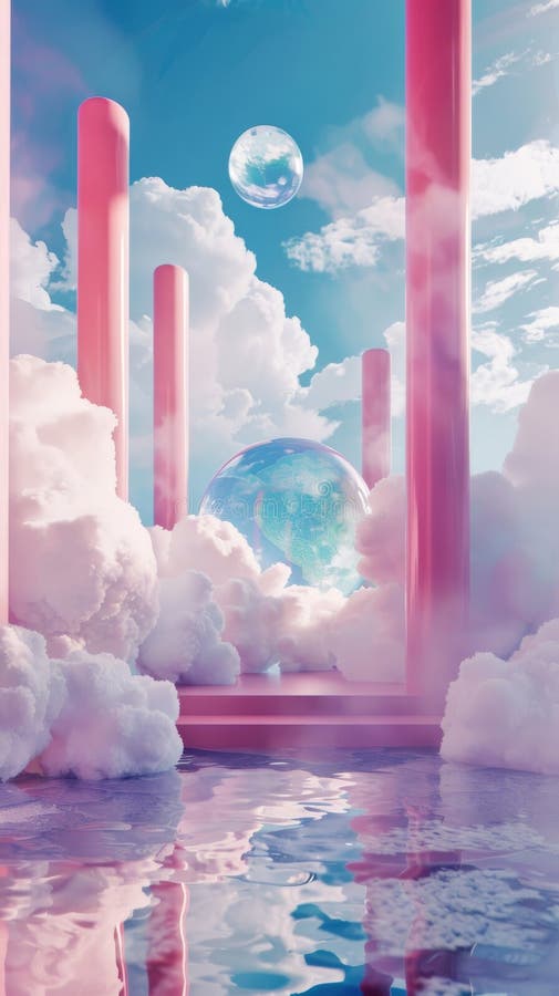 Surreal Dreamscape with Pink Columns Stock Illustration - Illustration ...