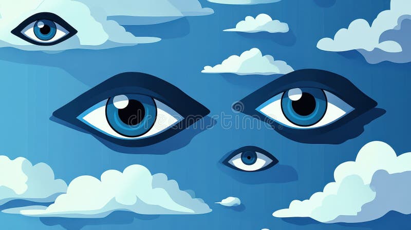 Surreal Dreamscape: Floating Eyes in Cloudy Sky Stock Photo - Image of ...