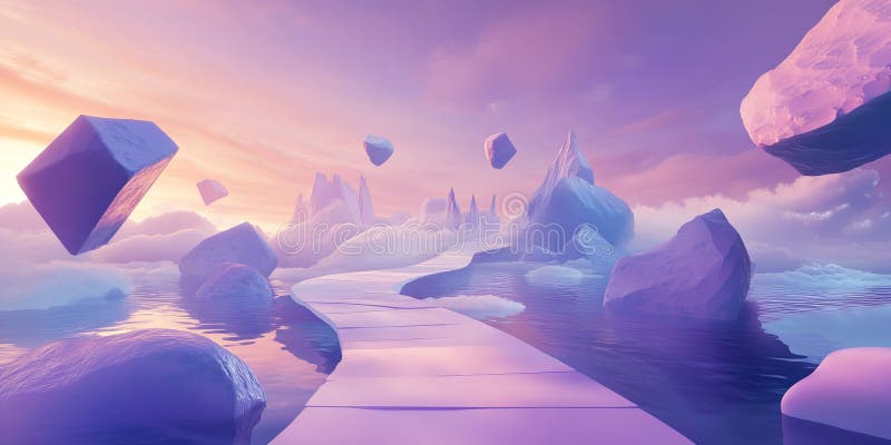 Surreal Dreamscape with Floating Geometric Shapes and Pathway in ...