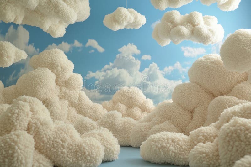 Surreal Dreamscape with Fluffy Clouds Against Blue Sky Stock Image ...