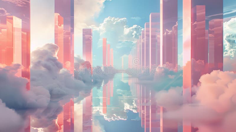 Surreal Dreamscape Reflective Pink Glass Columns Stock Illustrations ...