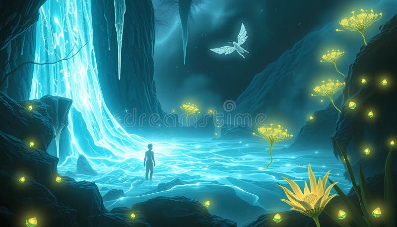 Surreal Dreamscape with a Waterfall Made of Liquid Light, Ethereal ...