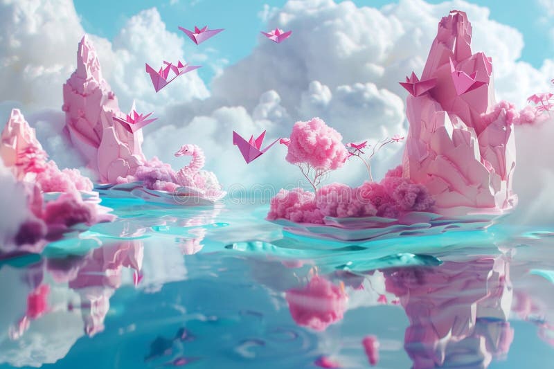 A Surreal Dreamscape Where Floating Islands of Bubblegum are Inhabited ... A Surreal Dreamscape Where Floating Islands of Bubblegum are Inhabited ...
