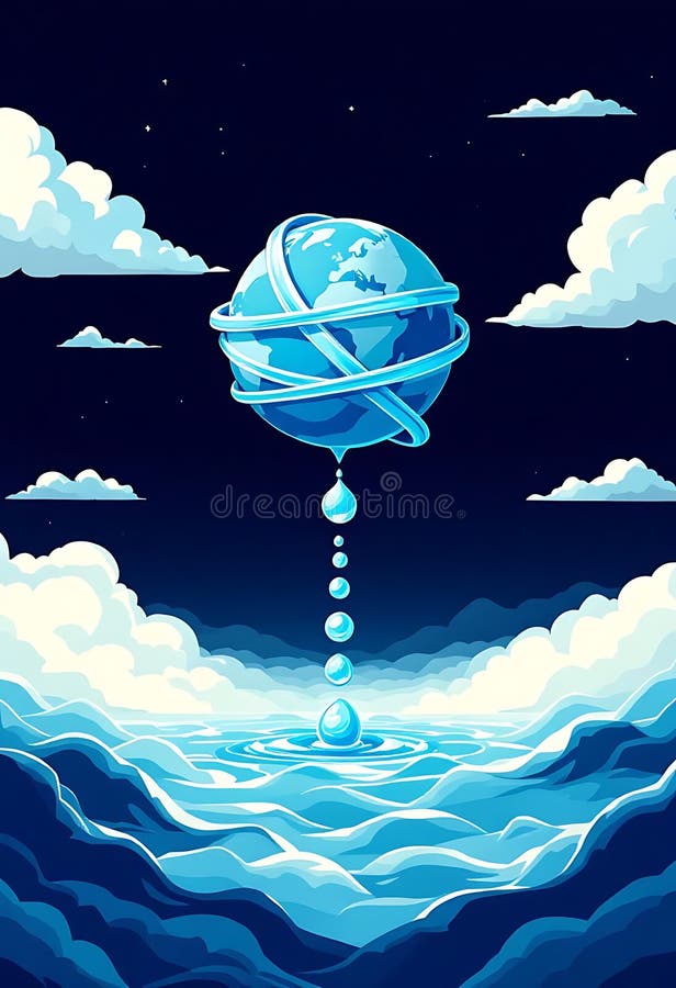 Surreal Earth Floating Above Ocean with Water Droplets in Night Sky ...