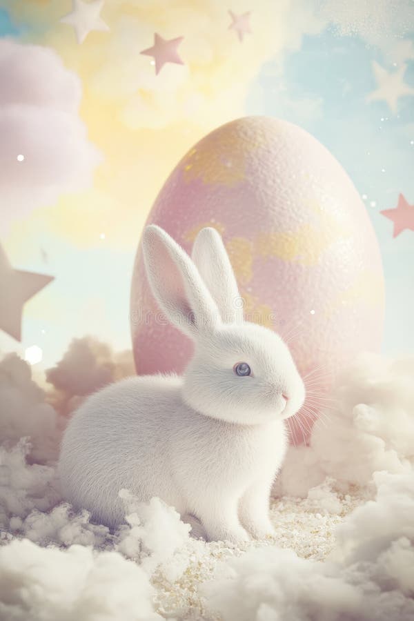 A Surreal Easter Bunny Sitting in Front of a Giant Floating Egg ...