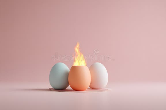 Surreal Egg with Fire on Pink Background Stock Illustration ...