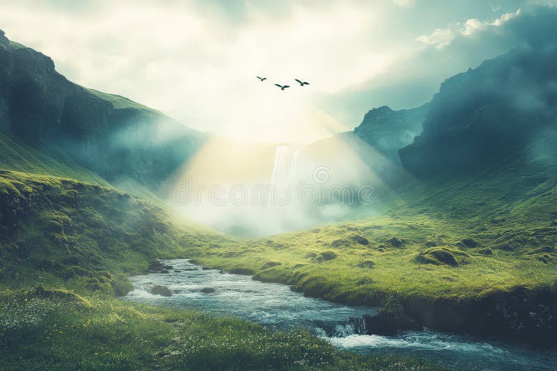 Dreamlike Abstract Landscape Scene Stock Illustration - Illustration of ...