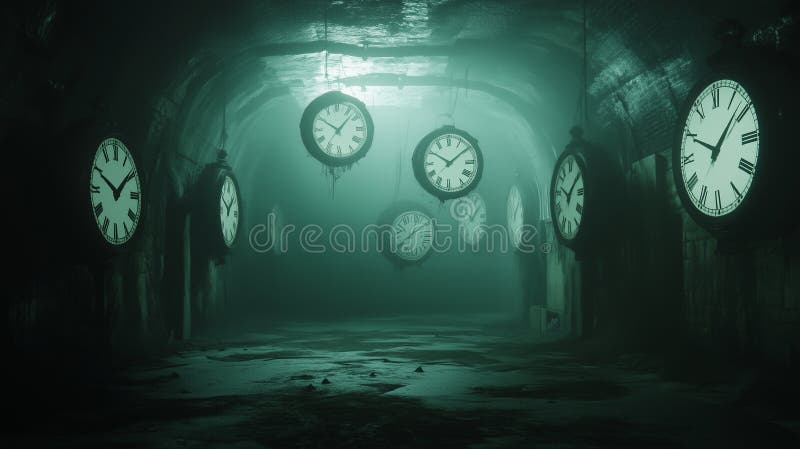 Surreal Experience of Floating Clocks in a Dark, Mysterious Underground ...