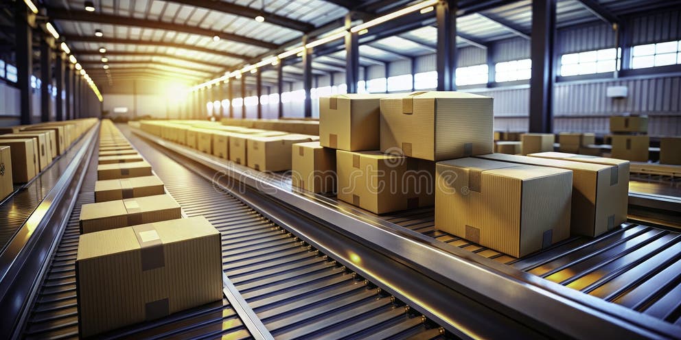 A Surreal Exploration of Logistics Brown Boxes Dance on a Conveyor Belt ...