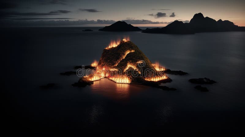 Surreal and Exquisite CG Render of Night Time of an Island Stock ...