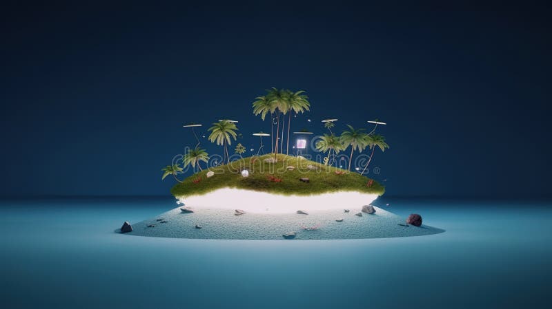 Surreal and Exquisite CG Render of Night Time of an Island Stock ...