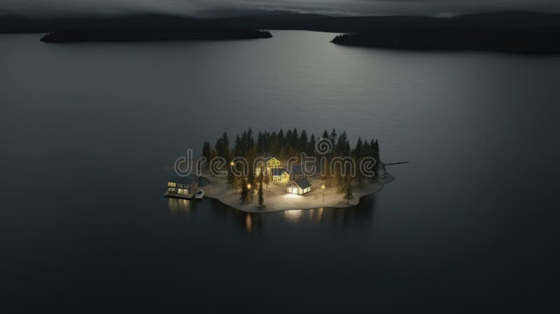 Surreal and Exquisite CG Render of Night Time of an Island Stock ...