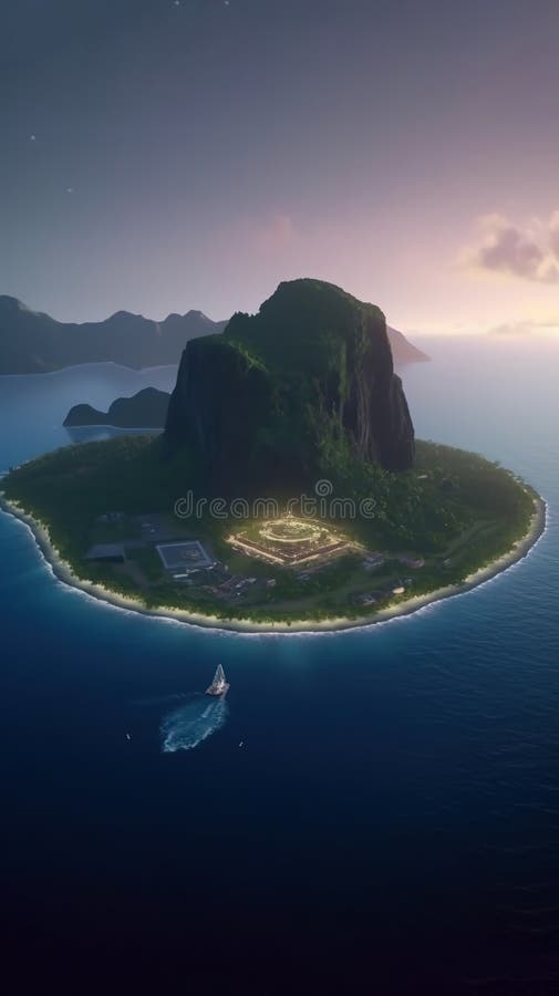 Surreal and Exquisite CG Render of Night Time of an Island Stock ...
