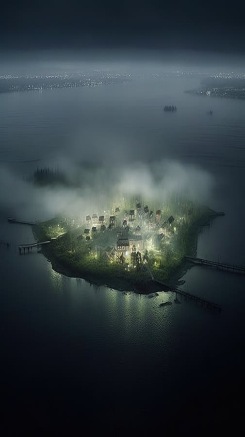 Surreal and Exquisite CG Render of Night Time of an Island Stock ...