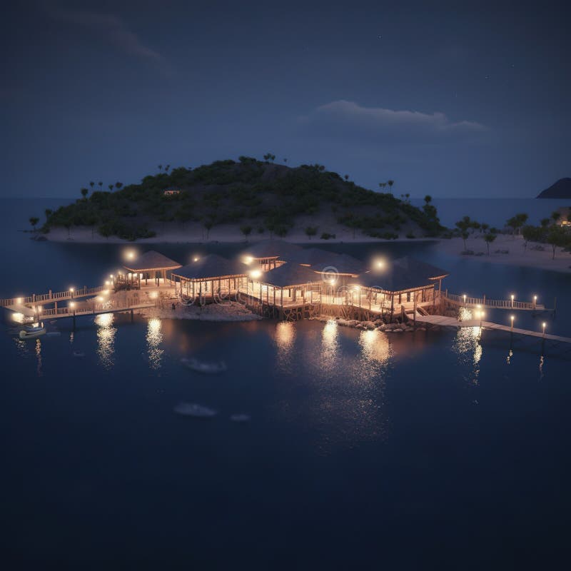 Surreal and Exquisite CG Render of Night Time of an Island Stock ...