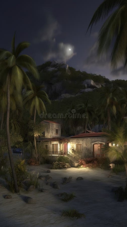 Surreal and Exquisite CG Render of Night Time of an Island Stock ...