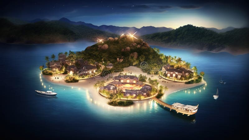 Surreal and Exquisite CG Render of Night Time of an Island Stock ...