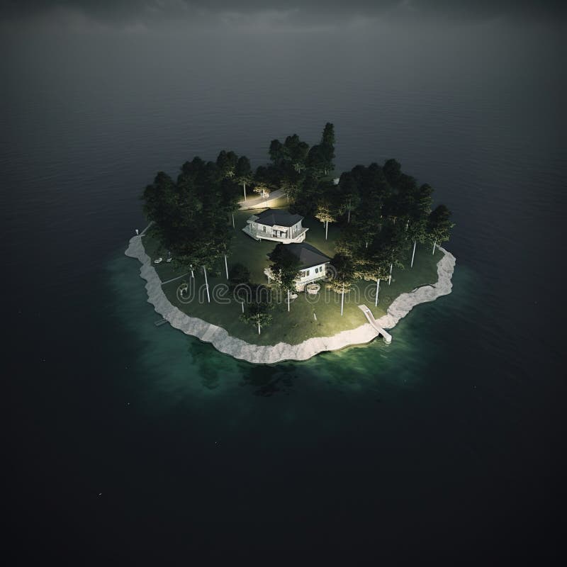 Surreal and Exquisite CG Render of Night Time of an Island Stock ...