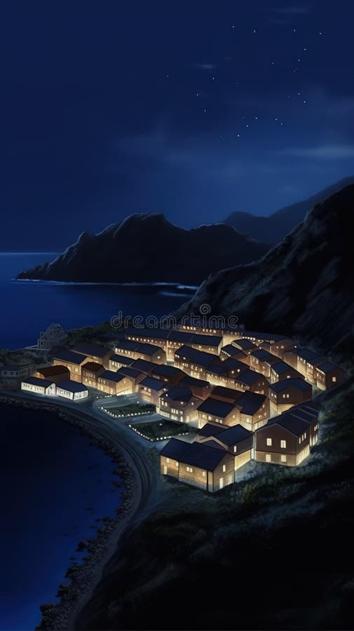 Surreal and Exquisite CG Render of Night Time of an Island Stock ...