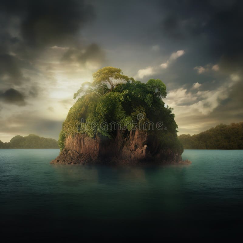 Surreal and Exquisite CG Render of Night Time of an Island Stock ...