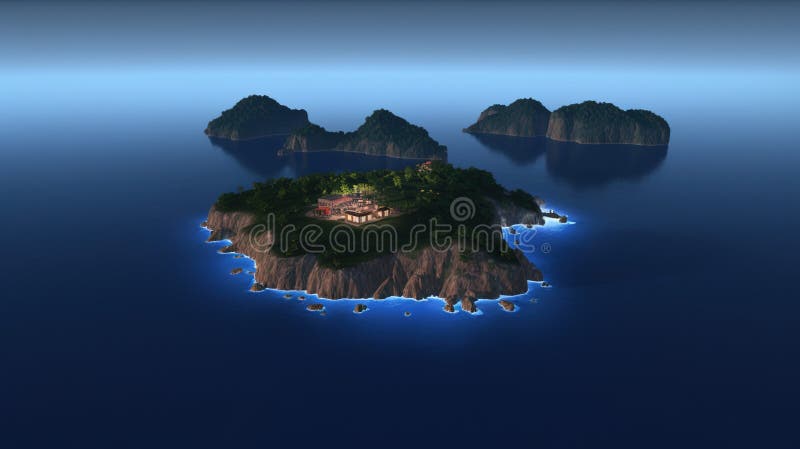 Surreal and Exquisite CG Render of Night Time of an Island Stock ...