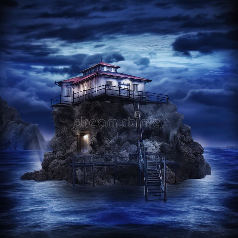 Surreal and Exquisite CG Render of Night Time of an Island Stock ...